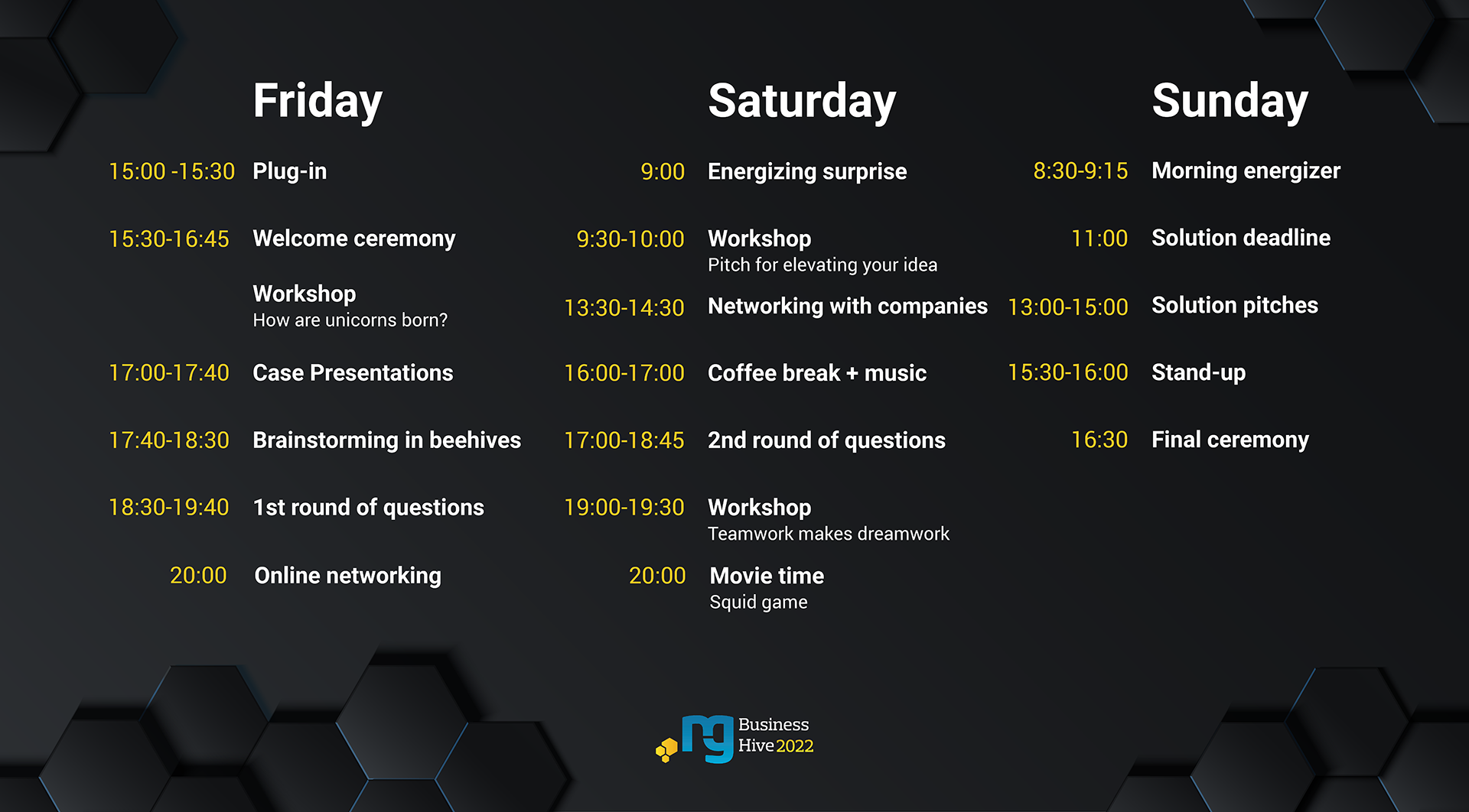 Timetable - Business Hive